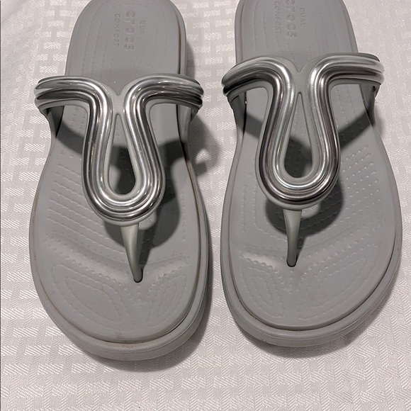 CROCS | Shoes | Crocs Dual Comfort Silver And Gray Sandals | Poshmark